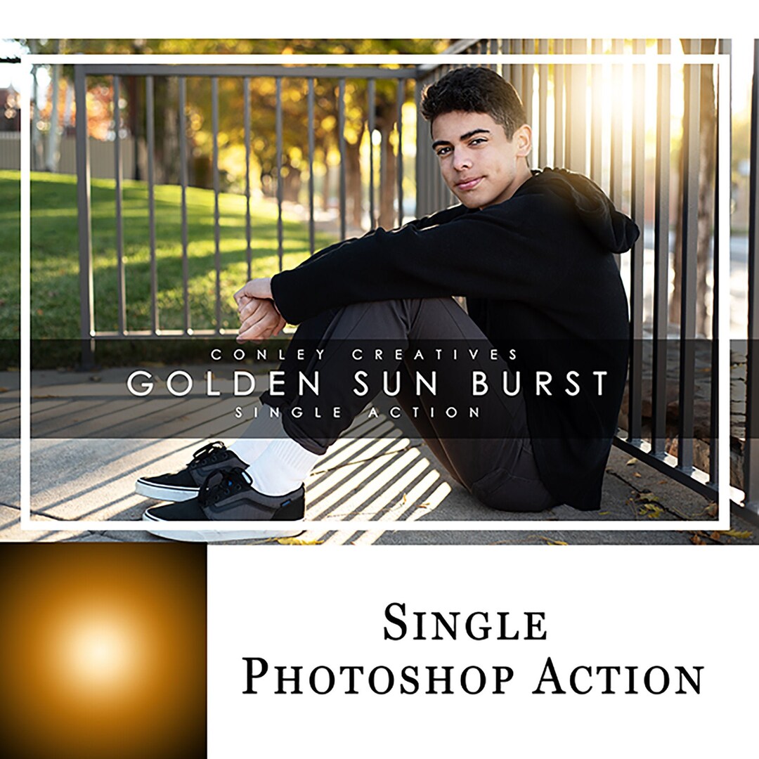 Single Photoshop Action- Golden Sun Burst | Sunburst Photoshop Action ...