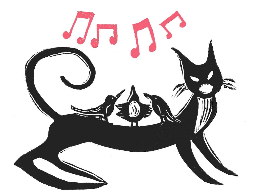 The Cat Chorus Lino Cut Print - Etsy