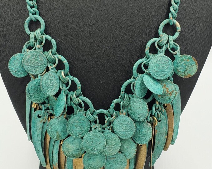 Vintage Fashion Necklace Chunky Middle Eastern Dangling Coin Patina ...