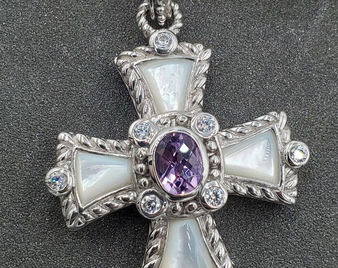Judith Ripka Amethyst Mother of Pearl Maltese Cross 925 Sterling ...