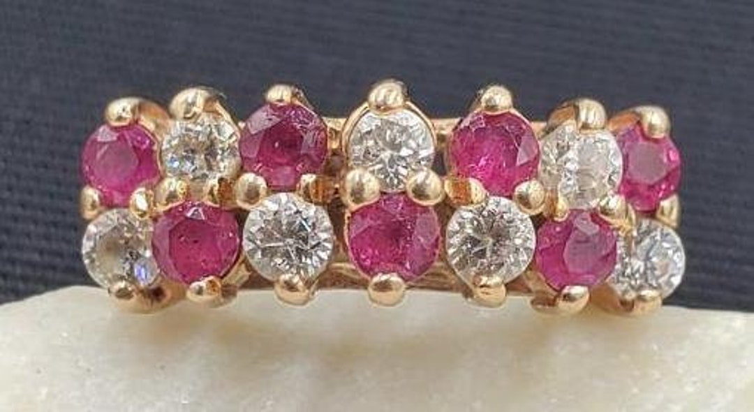 Estate Vintage Solid 14K Gold Ruby CZ Double Row Ring Size 5.75 VIDEO ...