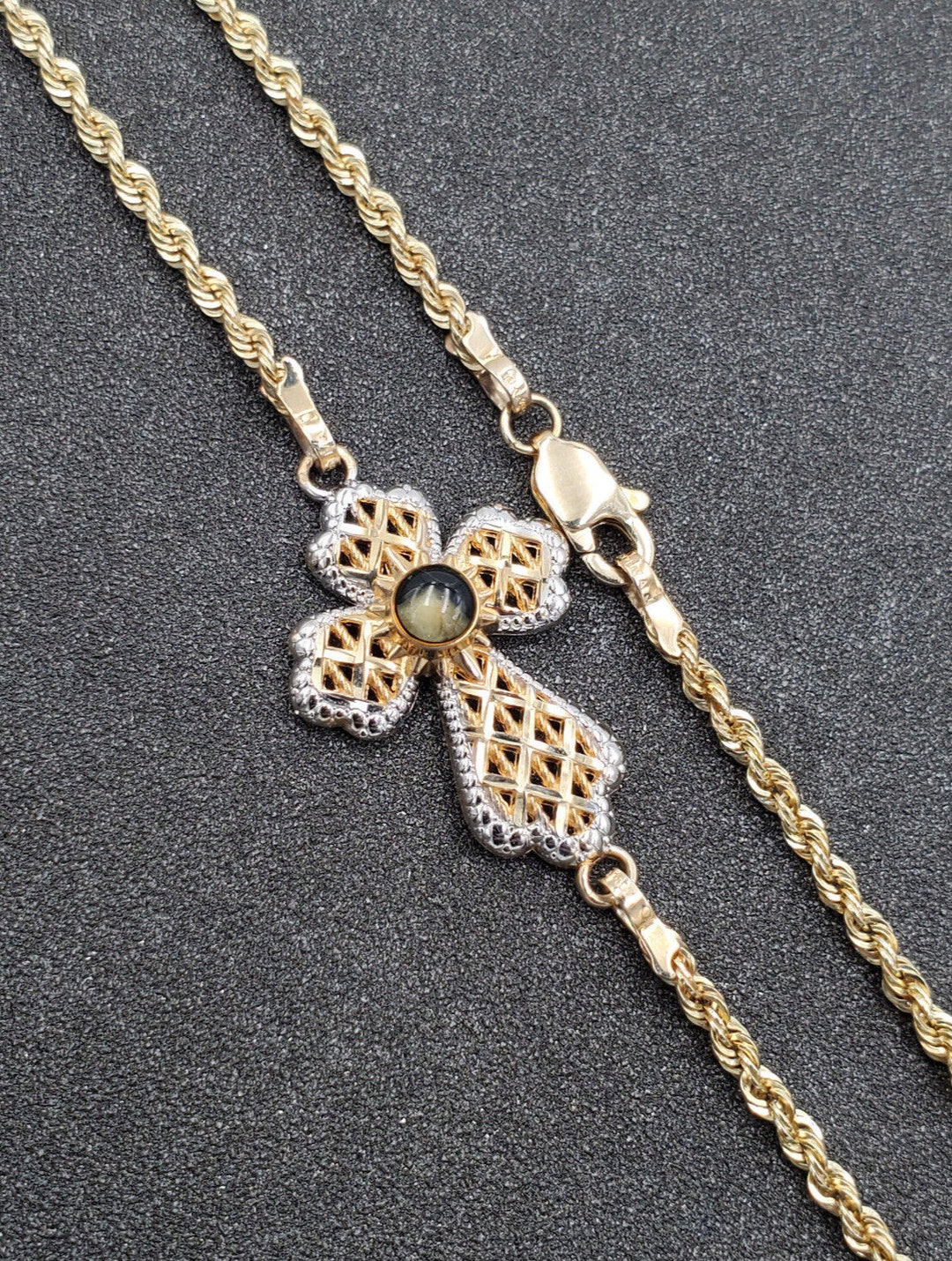 Michael Anthony 10k Gold Bethlehem Nativity Stone Cross Rope Chain ...