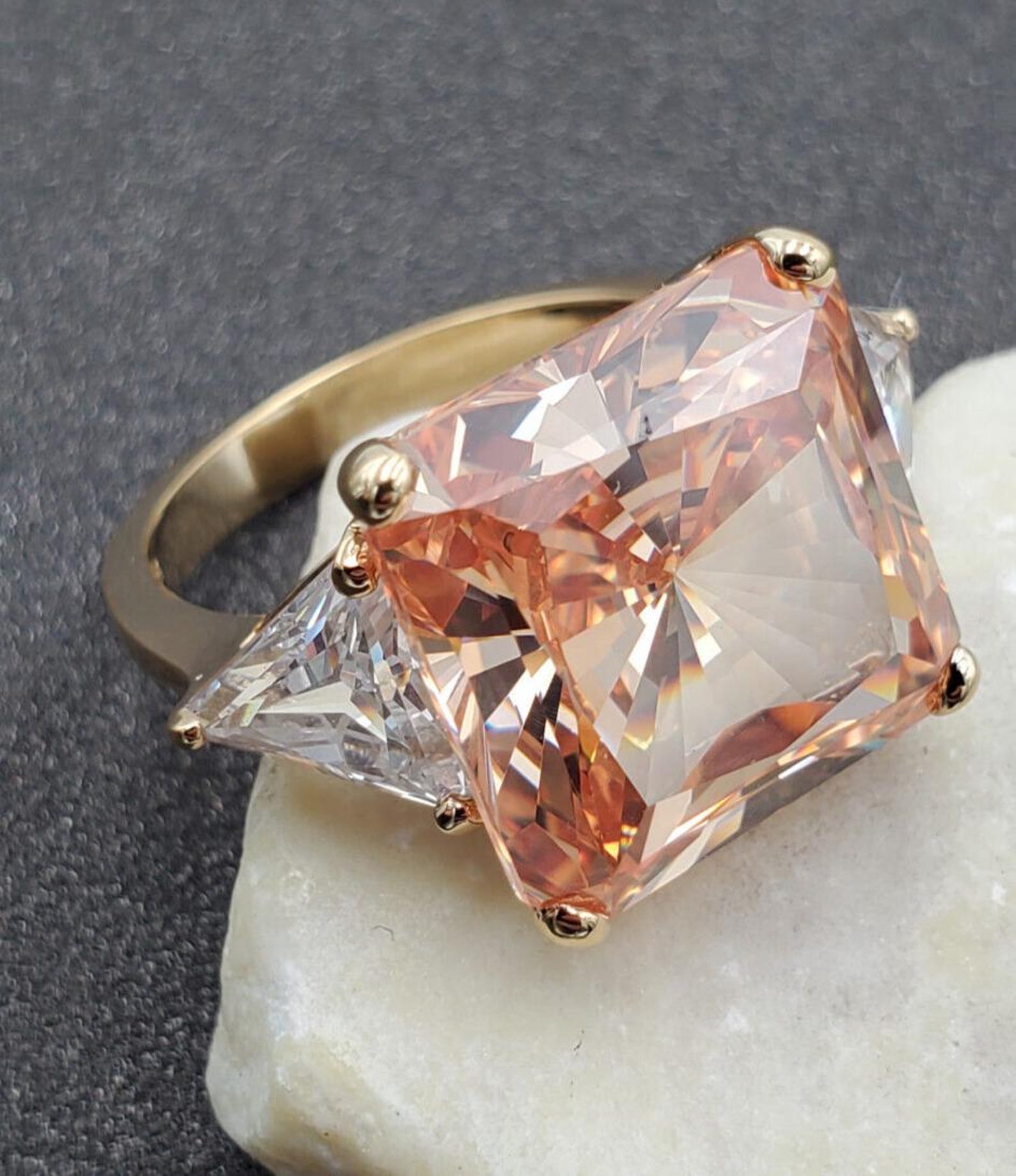 Signed MRF Peach & White CZ 14k Gold Over 925 Sterling Silver Cocktail ...