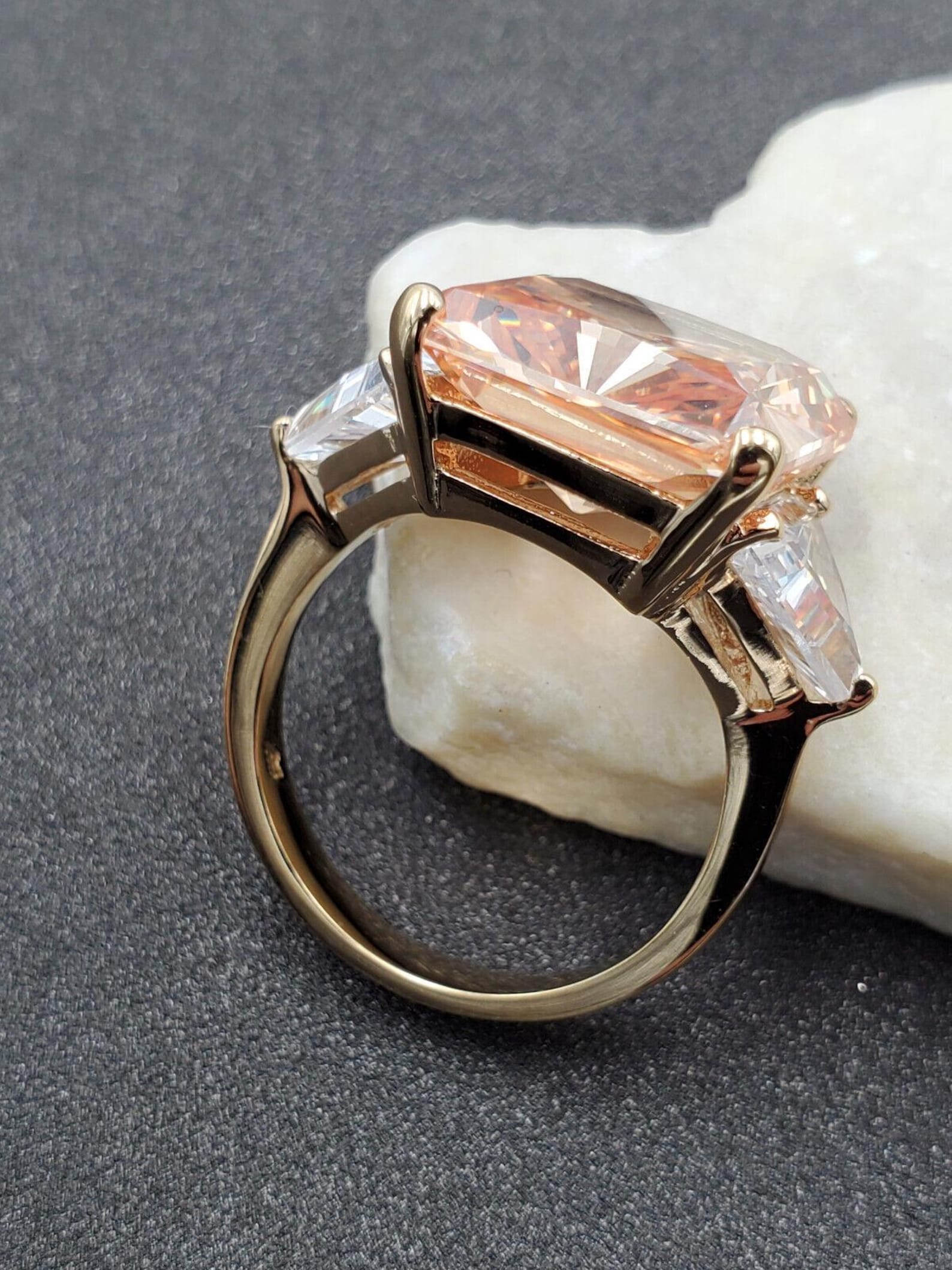 Signed MRF Peach & White CZ 14k Gold Over 925 Sterling Silver Cocktail ...