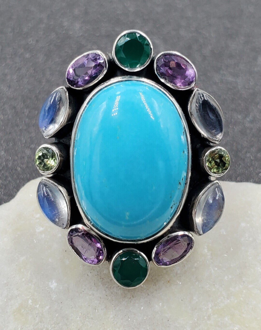 Nicky Butler Turquoise Multi Gem 925 Sterling Silver Statement Ring Sz ...