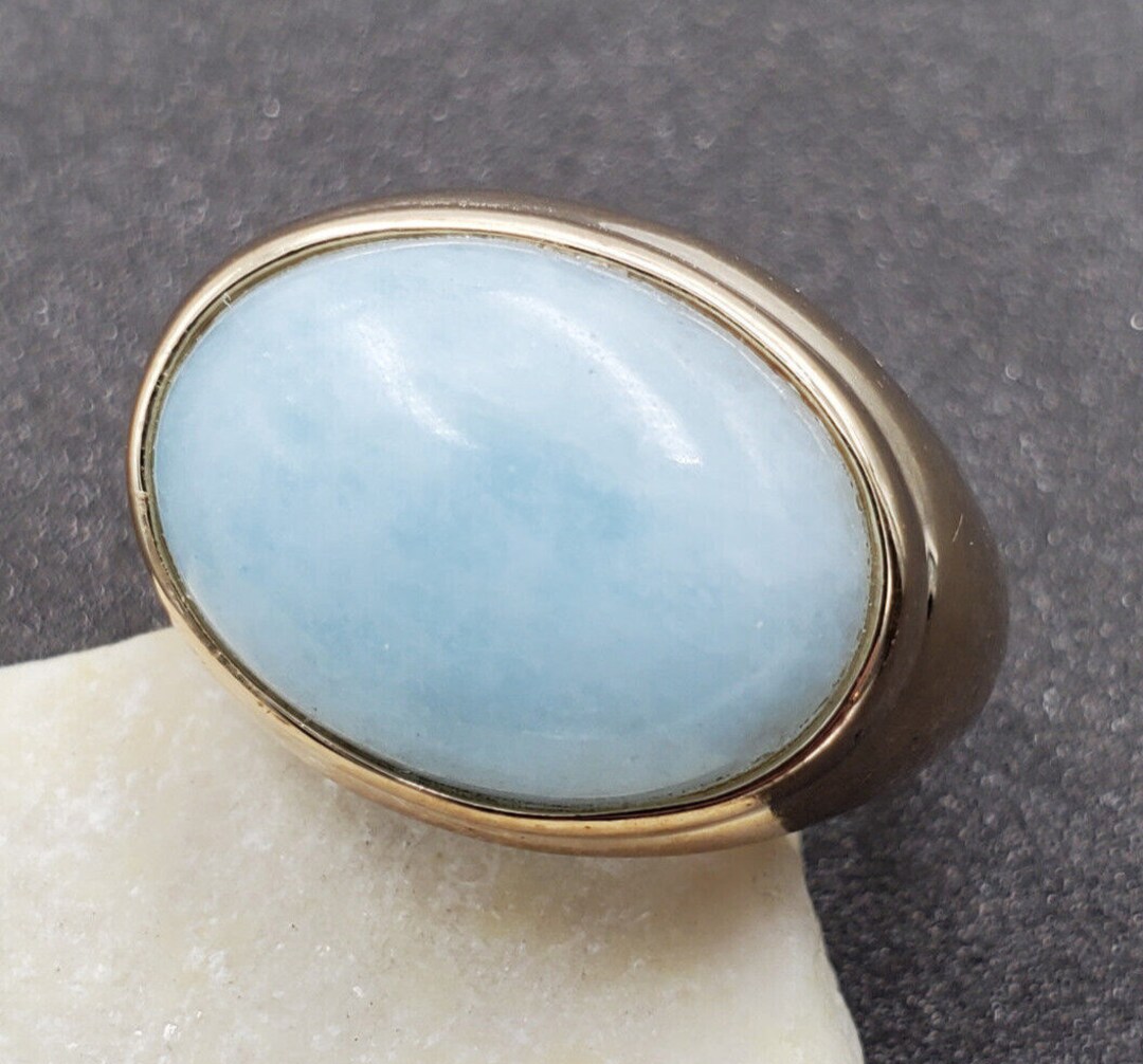 QVC 18x13mm Oval Milky Aquamarine Gold Vermeil 925 Sterling Dome Ring ...