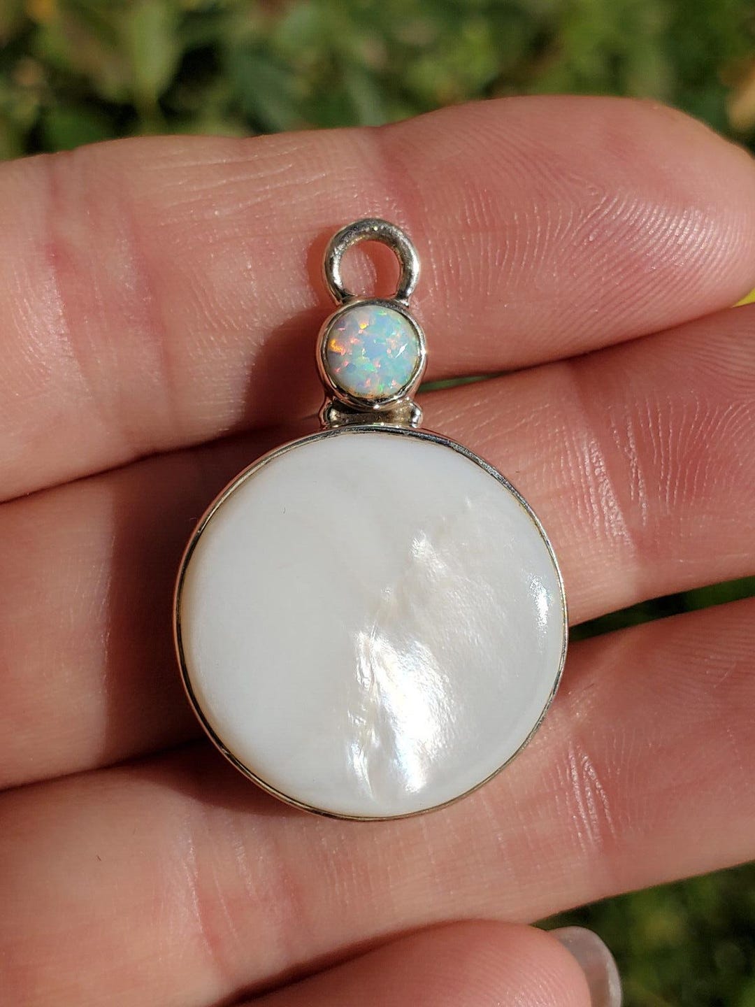 Estate White Mother of Pearl Shell & Fire Opal 925 Sterling Silver MOD ...