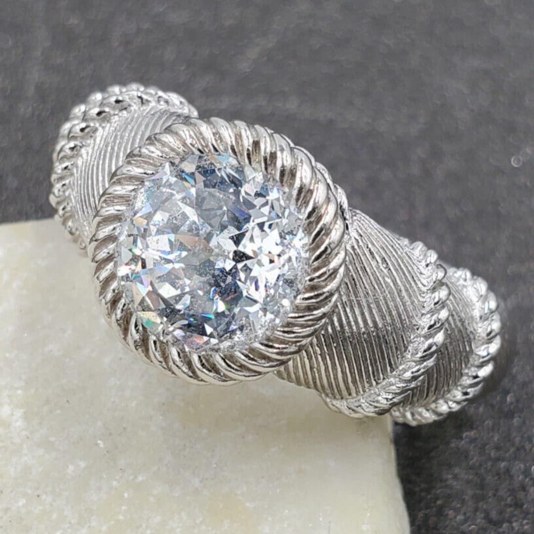 Judith Ripka Round Diamonique CZ 925 Sterling Silver Cable Ring Size 7 ...