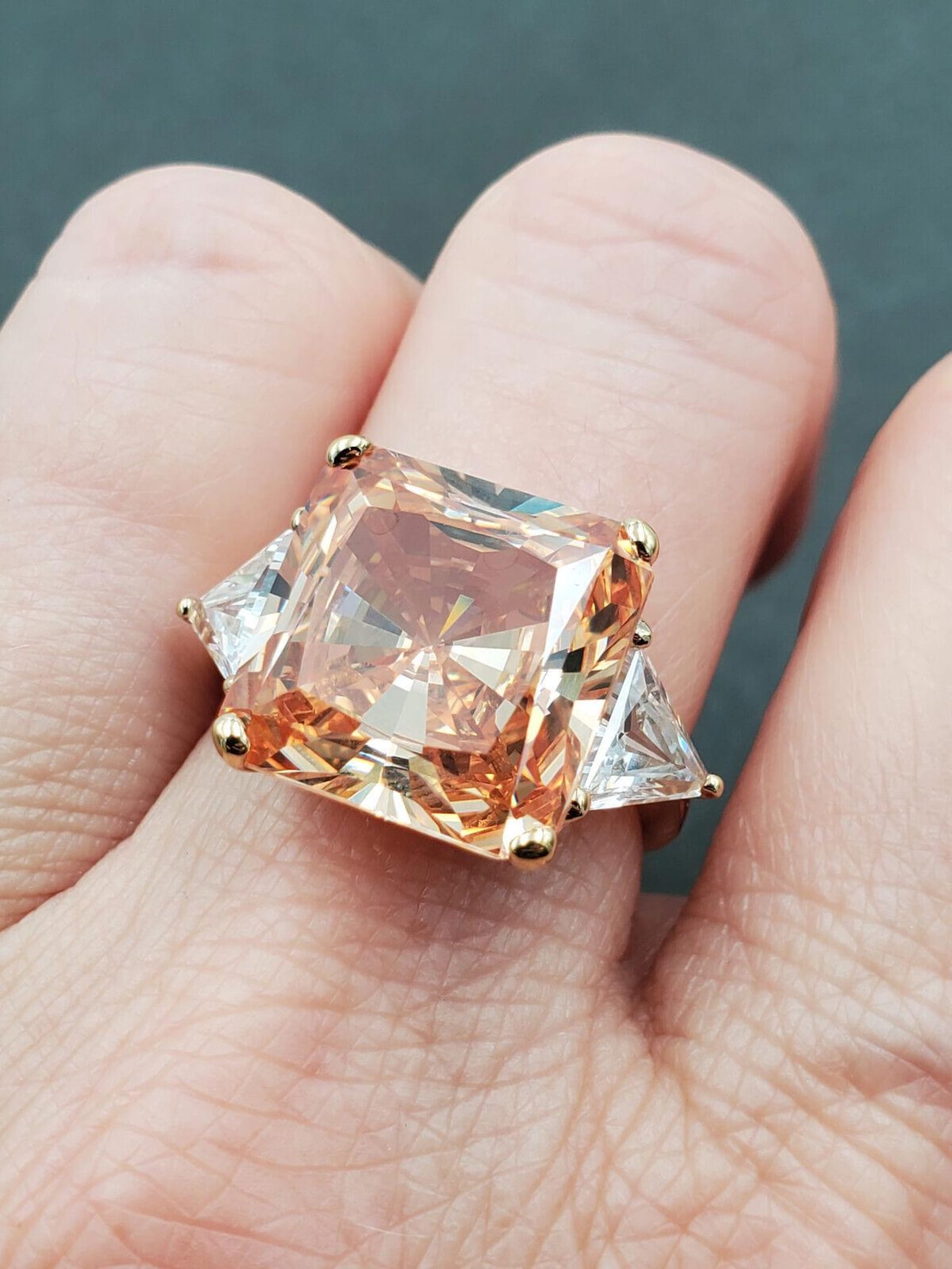 Signed MRF Peach & White CZ 14k Gold Over 925 Sterling Silver Cocktail ...