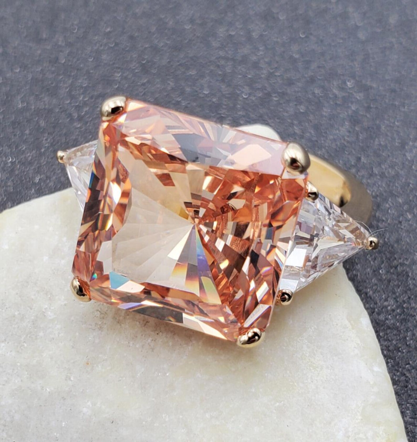 Signed MRF Peach & White CZ 14k Gold Over 925 Sterling Silver Cocktail ...