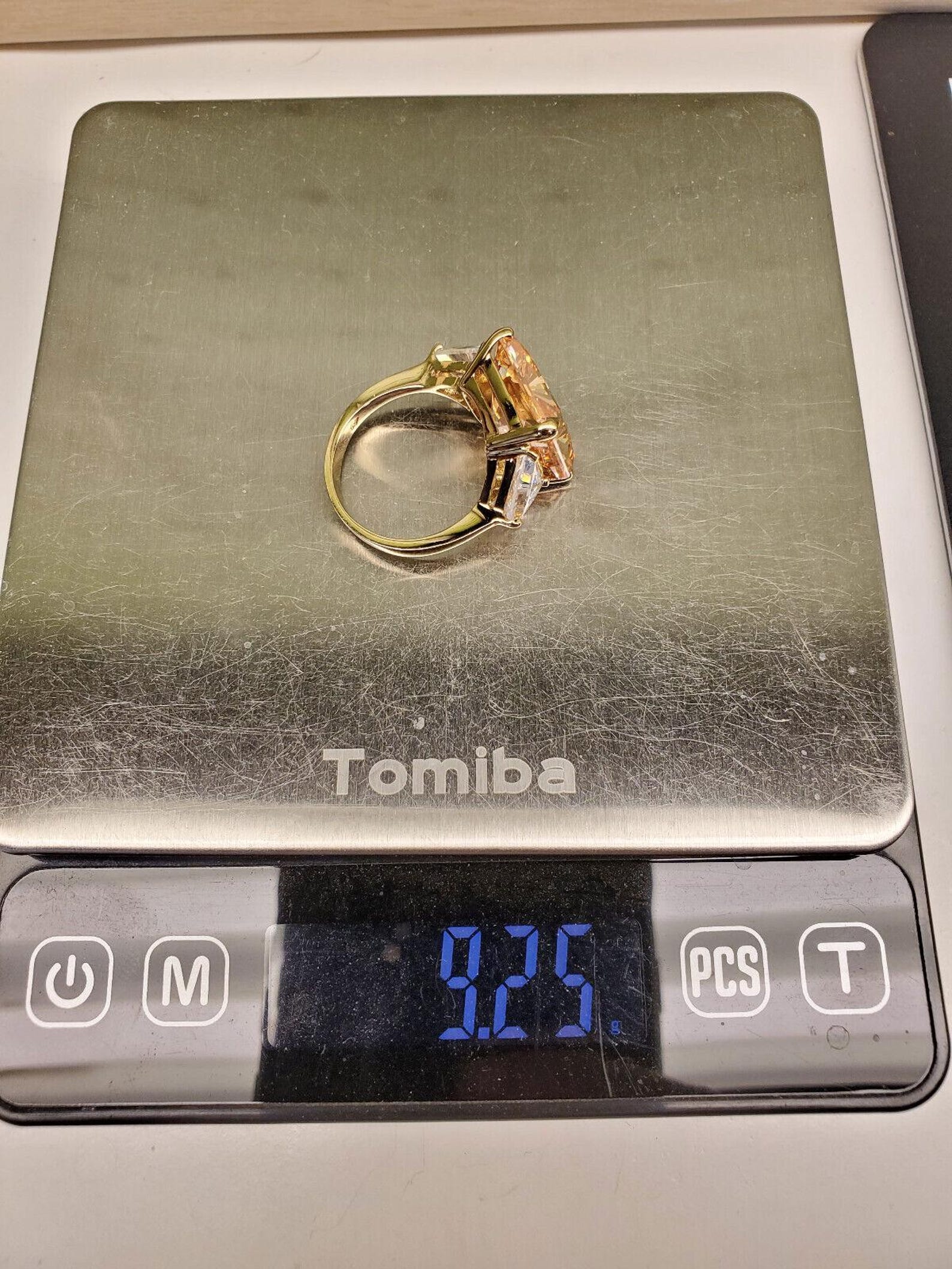 Signed MRF Peach & White CZ 14k Gold Over 925 Sterling Silver Cocktail ...