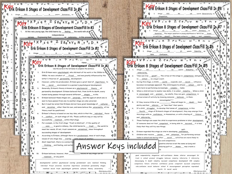 Erik Erikson Fill in Blank/cloze Study Guide~8 Stages of Development ...