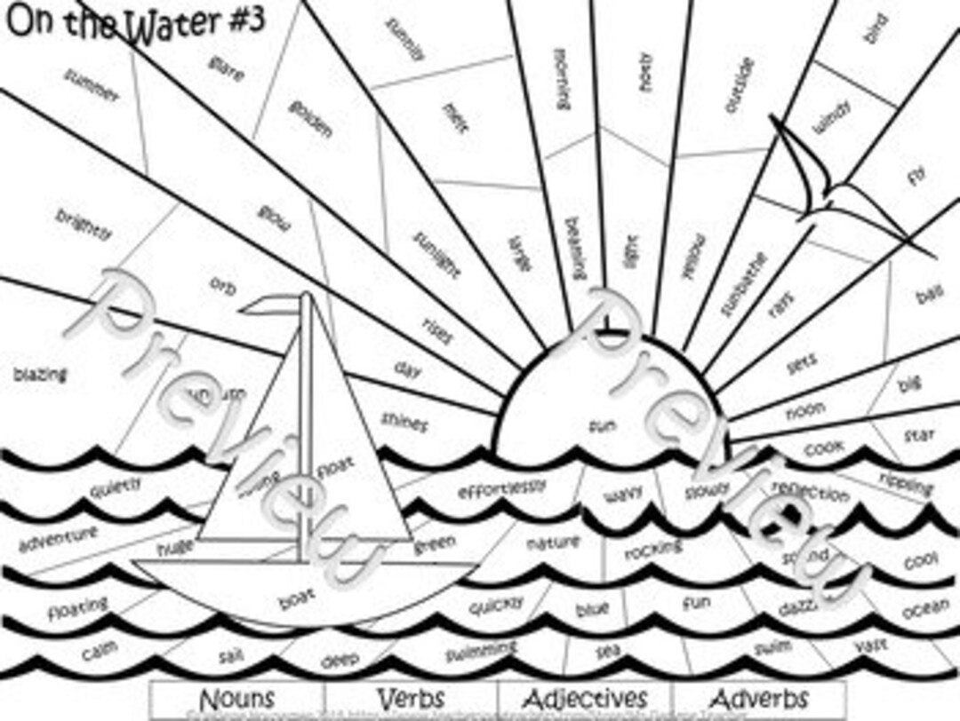 Parts of Speech Summer Coloring Page, Noun Verb Adjective Activity ...