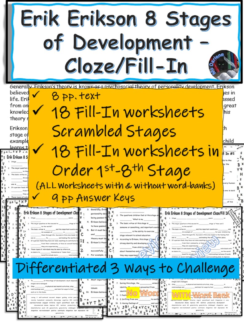 Erik Erikson Fill in Blank/cloze Study Guide~8 Stages of Development ...