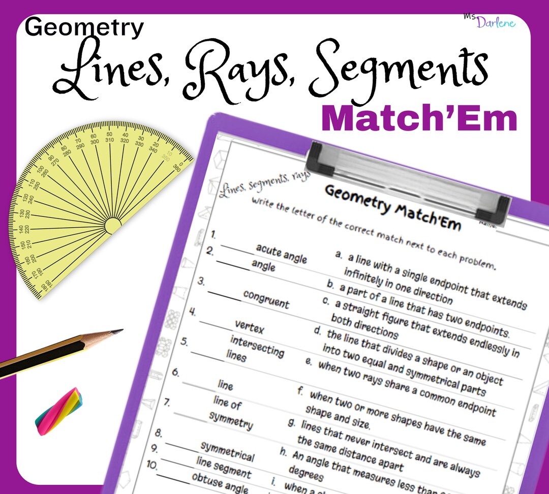Geometry Vocabulary Match'em Lines, Segments Rays Digital Download ...
