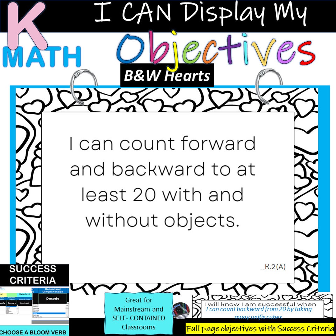 TEK Display Kindergarten MATHI Can Display My Objectives TEKS W/blank ...