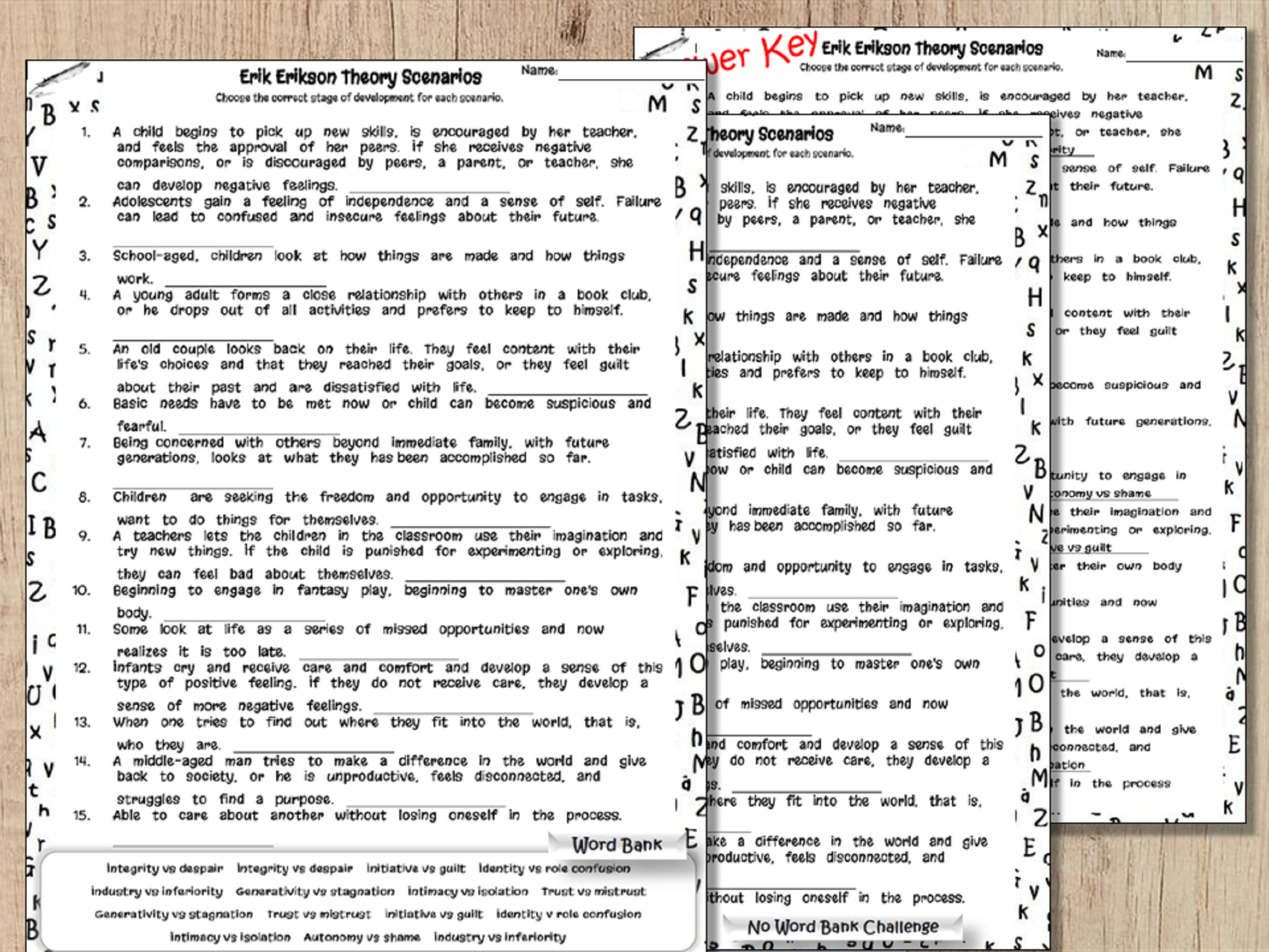 Erik Erikson FILL in Blank, Study Notes, Theory Scenarios #1, Instant ...