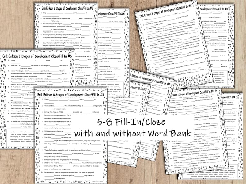 Erik Erikson Fill in Blank/cloze Study Guide~8 Stages of Development ...