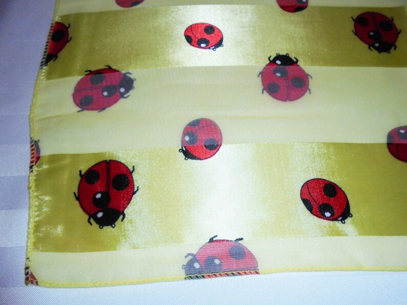 Scarf 20 Square Satin Chiffon Ladybug Print Yellow Red - Etsy