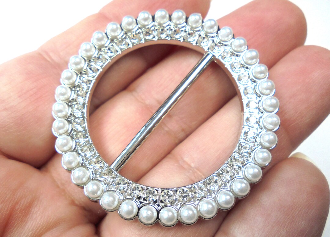 Vintage Scarf Ring Silver Tone White Faux Pearls Loop Pin Clip Fixator ...