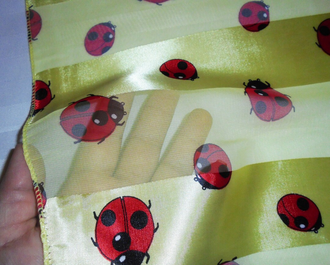 Scarf 20 Square Satin Chiffon Ladybug Print Yellow Red - Etsy