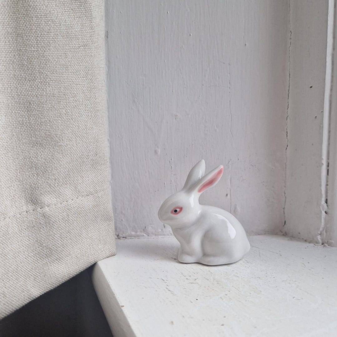 White Rabbit Familiar: Lovely Miniature Lucky White Rabbit Porcelain ...