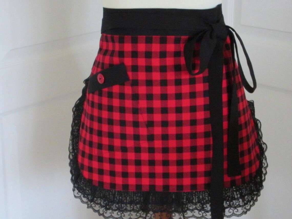 Buffalo Plaid Apron Red & Black Checks Black Lace Trim - Etsy