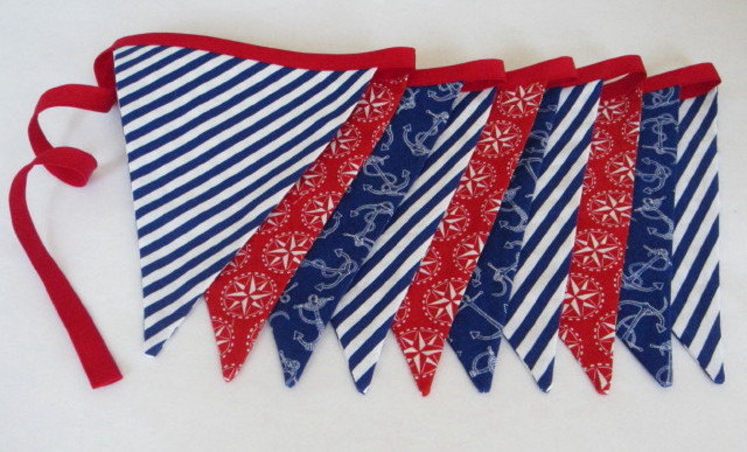 Nautical Banner -nautical Party Garland - Anchors - Red White Blue ...