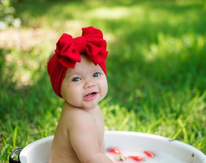 Red Bow Pull Proof Stretchy Red Headwrap Permanently Sewn Wrap Red Bow ...