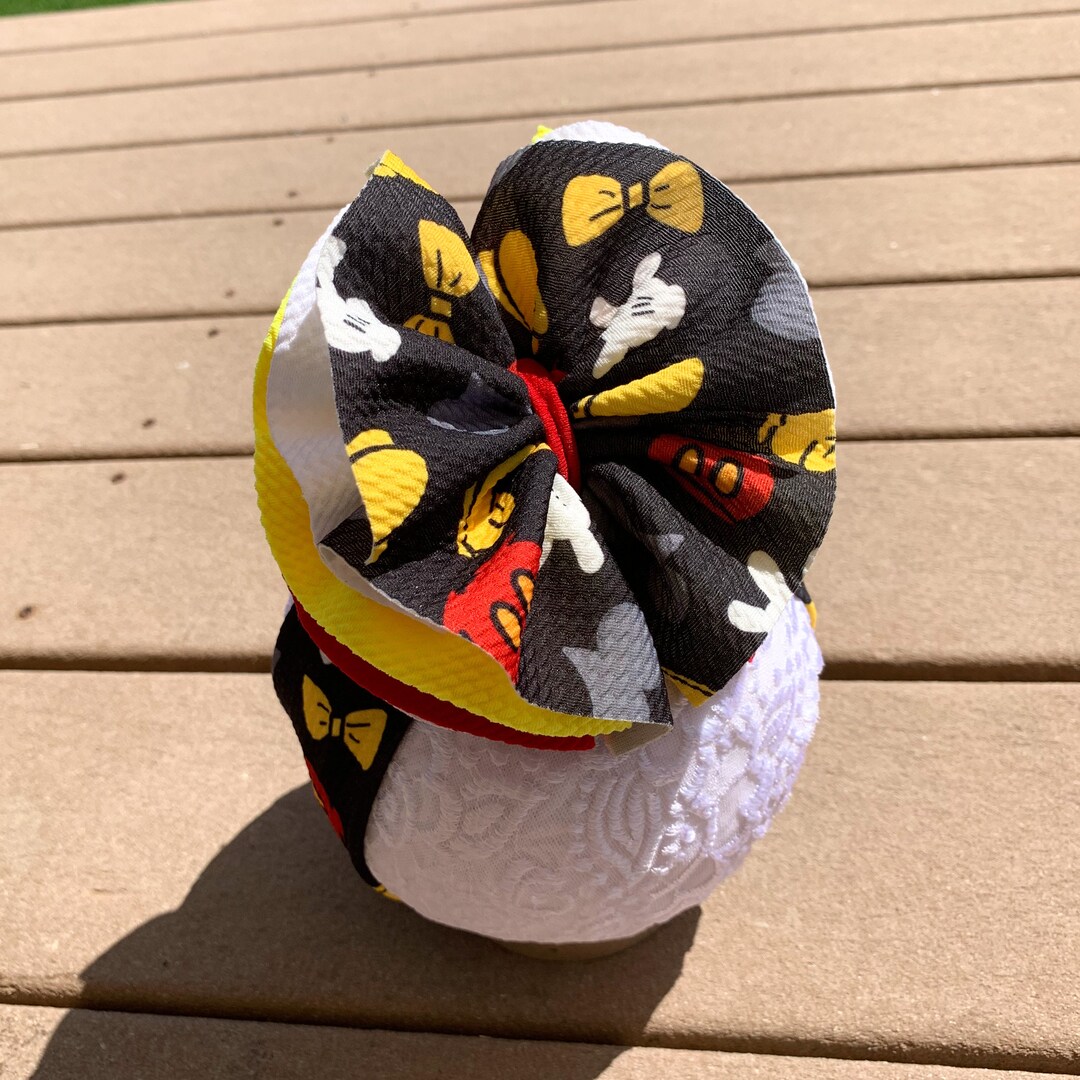 Famous Mouse Ruffle Bow Mouse Shredded Headwrap Pull Proof Baby Bow ...