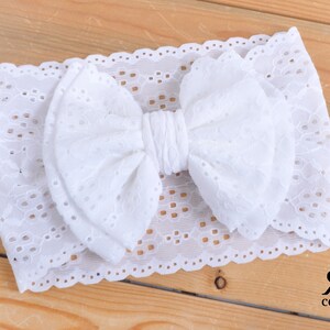 White Eyelet Lace Bow Eyelet Bow Stretchy Headwrap - Etsy