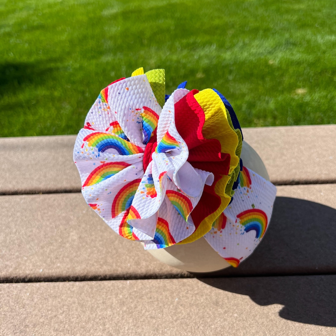 Rainbow Ruffle Bow Rainbow Shredded Bow Baby Bow Headwrap Messy Bow XL ...