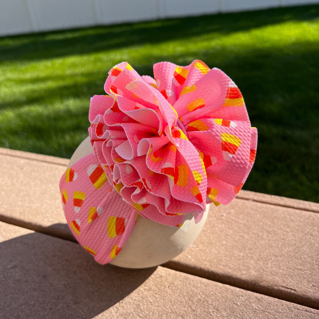 Pink Candy Corn Ruffle Bow Shredded Wrap Pull Proof Baby Bow - Etsy