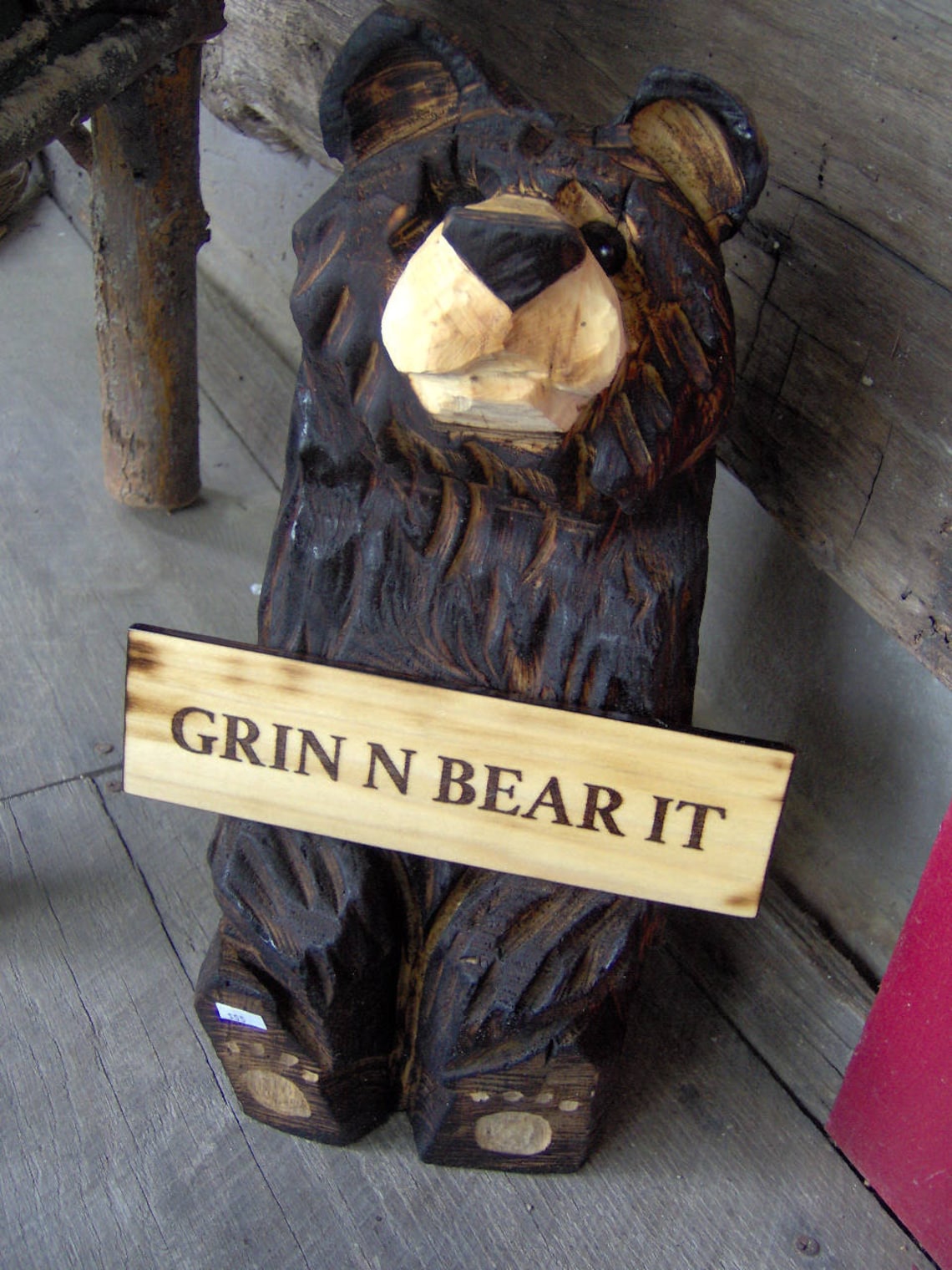 Chainsaw Carved Wood Carved Sitting Bear With Sign of Your Choice FREE ...