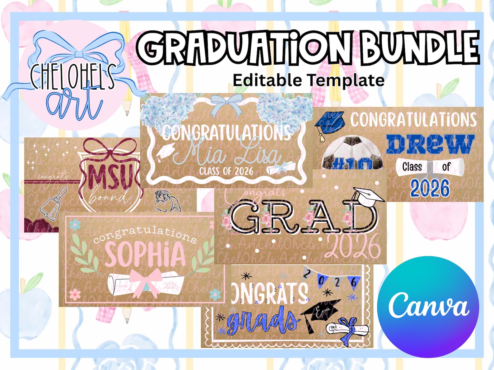 Editable Graduation Banner Bundle • Canva Painted Banner Template • DIY ...