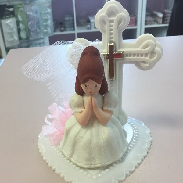First Holy Communion Girl Kneeling Cake Topper - Etsy