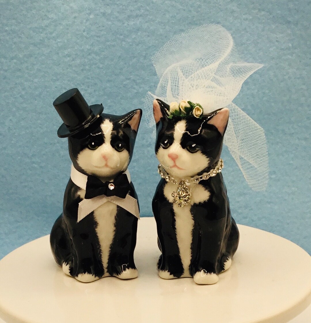 Cat Wedding Topper Cat Bride and Groom Wedding Top Glazed Ceramic Cat ...