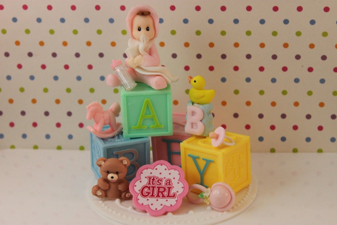 Baby Girl Shower Cake Topper / Baby Shower for Girl / Baby Blocks and ...