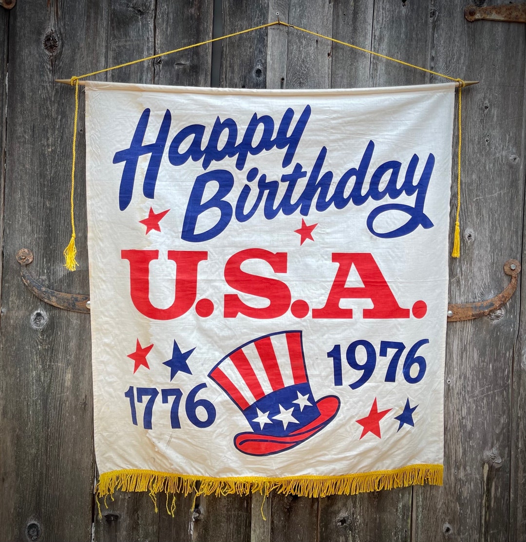 Vintage Bicentennial American Banner Flag Cotton 1976 Happy Birthday ...