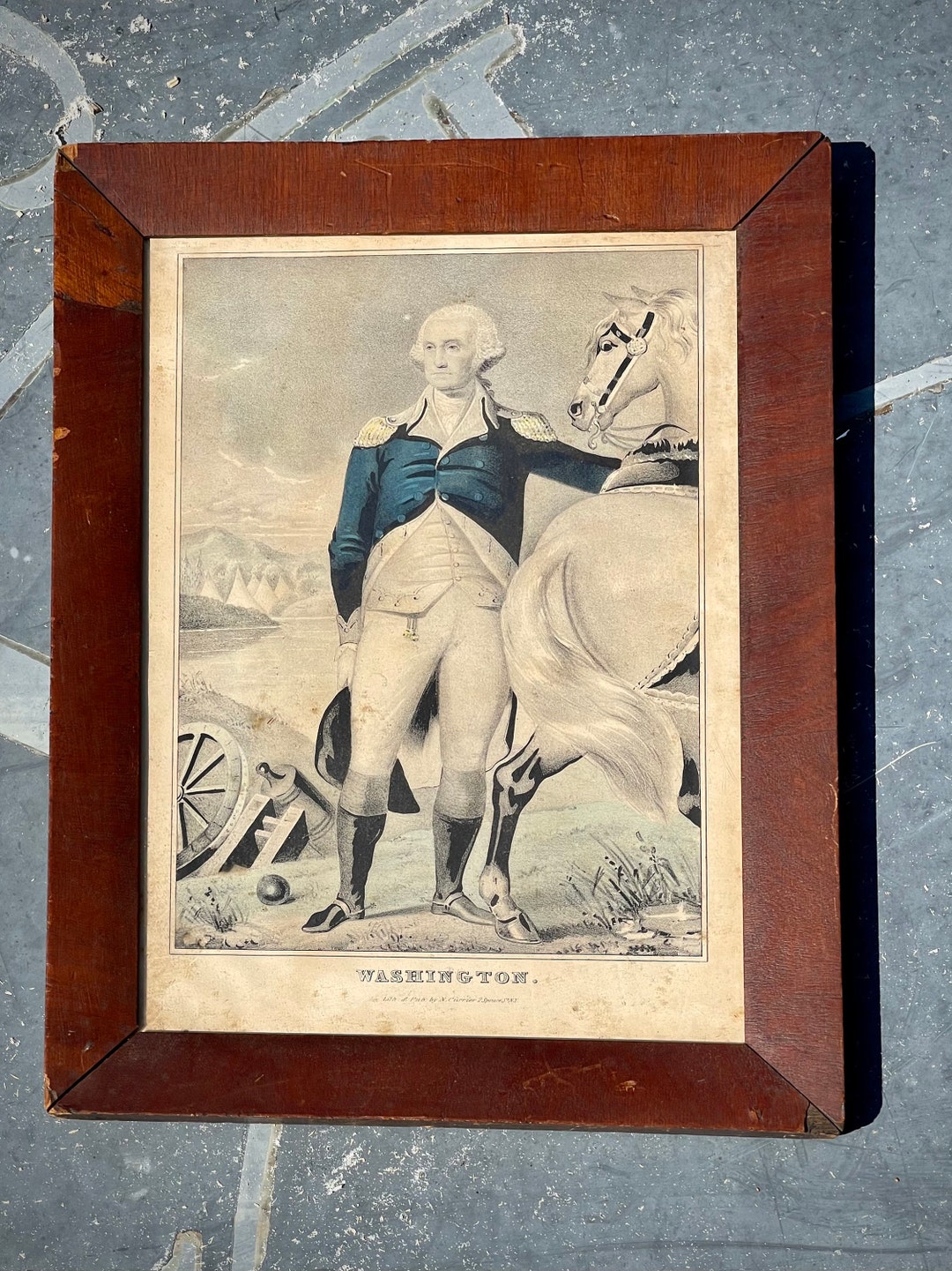 19th Century George Washington Print in Original Antique Frame. Currier ...