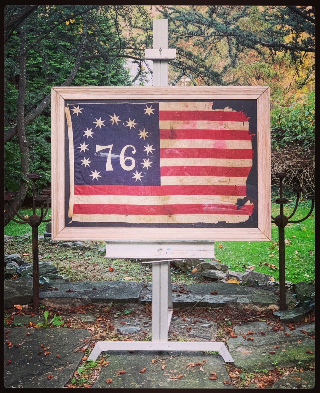 Beautifully Aged Bicentennial American Flag in Antique Frame Bennington ...