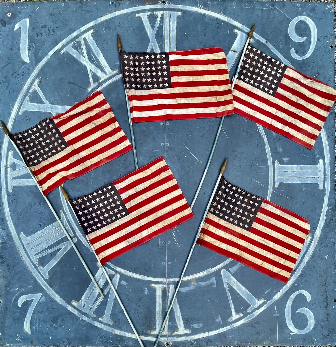 Lot of 5 Vintage 48 Star Flags WW2 With Original Poles NICE Patina ...