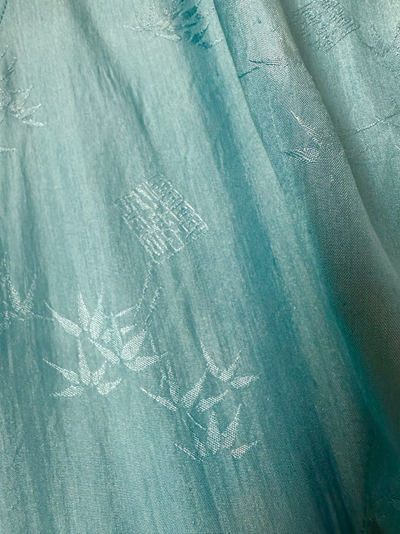 1950s teal silk Chinese pattern dress size xs - Gem