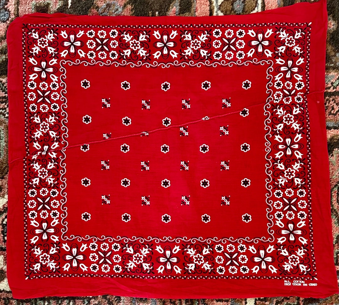 Vintage Fastcolor Red Bandana With Cool Period Repair All Cotton About ...