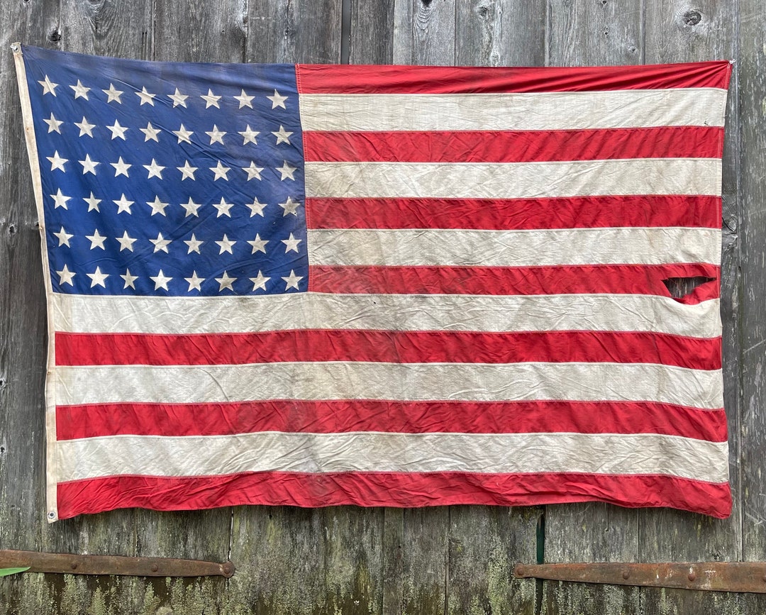 Vintage 48 Star American Flag 1930 Cotton Great Fade Natural Patina and ...