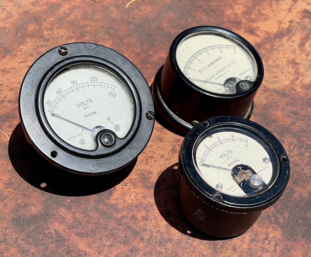 Lot of 3 Mid Century Vintage Industrial Instrument Ohm Meter Amp Meter ...