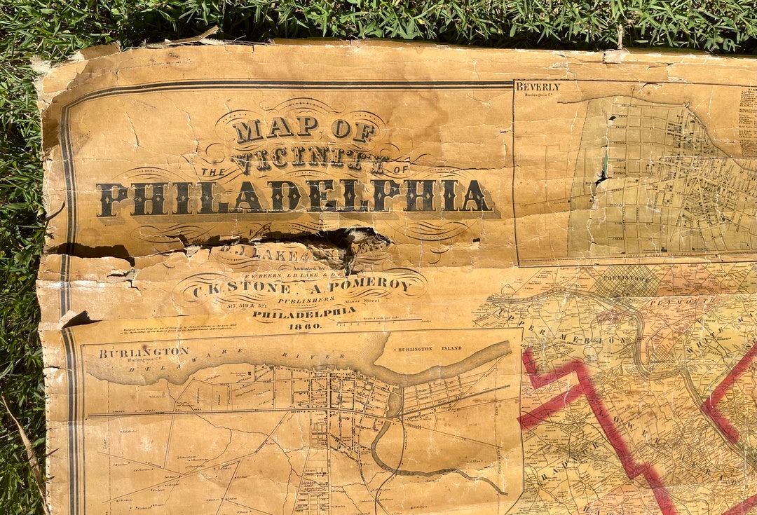 Huge Original Antique Map Philadelphia 1865 on Canvas 5’x5’ - Etsy