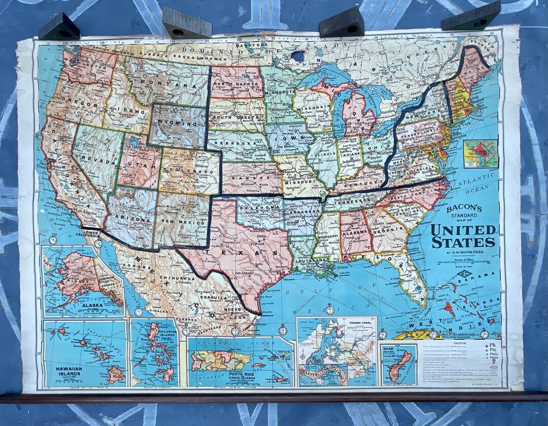 Huge Original Vintage Map USA on Canvas About 1930 Schoolroom Map - Etsy