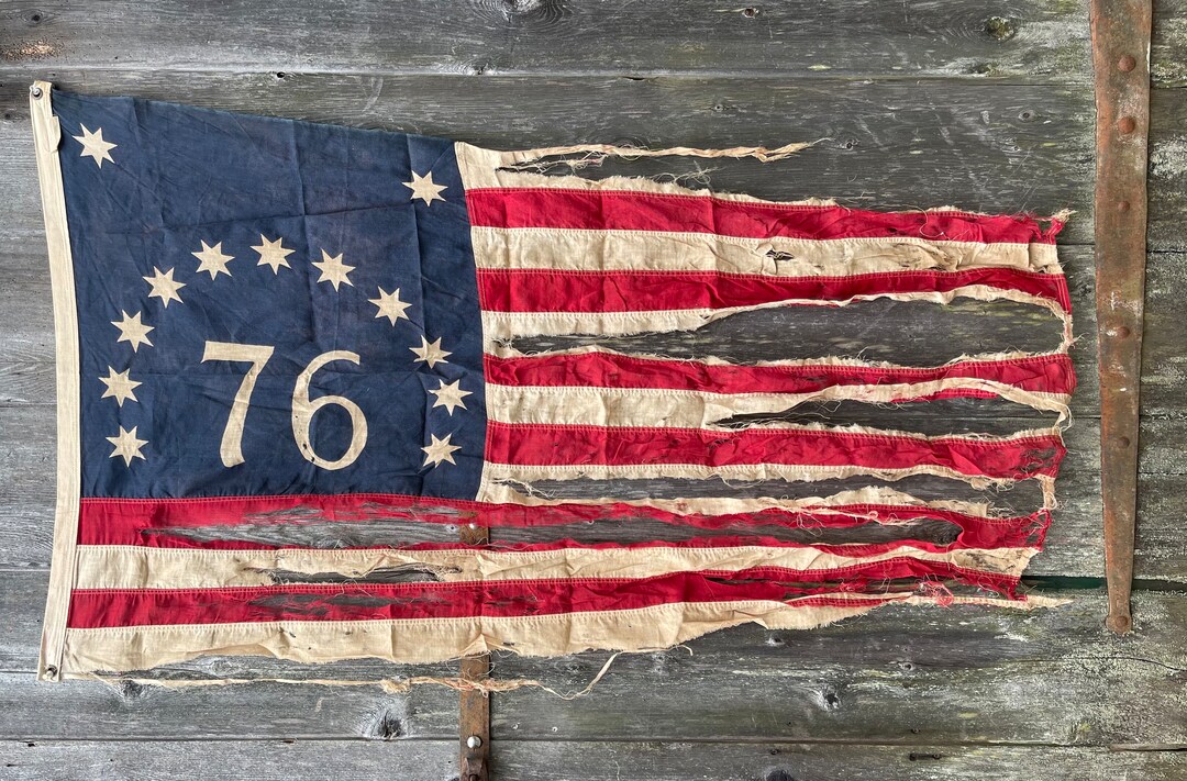 VERY Well Worn Real Vintage American Flag 1976 Bennington Revolutionary ...