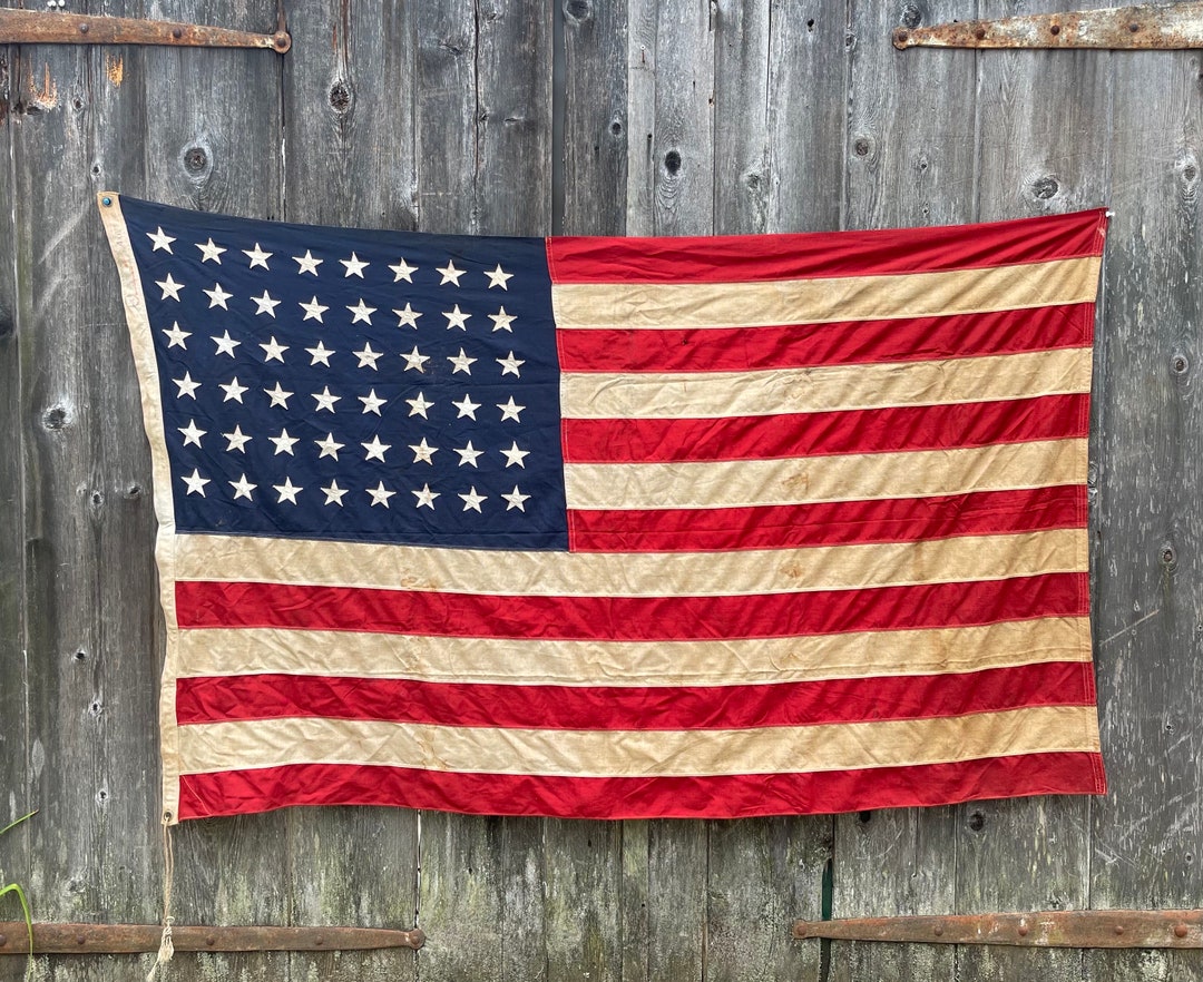 Antique American Flag Wool With Sewn Stars and Stripes Great Faded ...